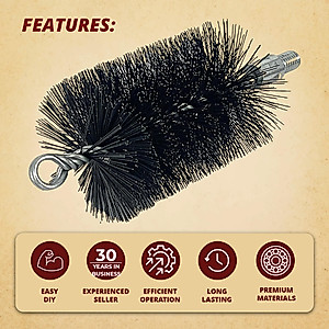 Heavy Duty Pellet Wood Stove Vent Brush and Rod for Chimneys, Stoves, Fireplaces, Dryers, Piping (3" Brush + 3' Rod)