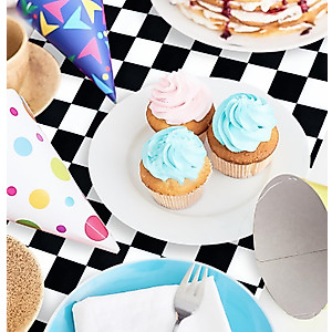 MUNILAIL 6 Pcs Black and White Checkered Table Runner 14 x 108 Plastic Table Runner for Race Car Theme Party Birthday Baby Shower Disposable Table Runner