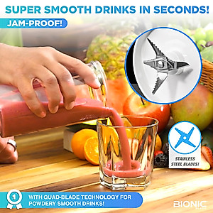 Bionic Blade Personal Blender 26.5 oz, with Extra Shaker and Lid, Cordless, Air Tight, Rechargeable 18,000 RPM Portable Blender for Shakes, Smoothies, Juice and Sauces 8.6”