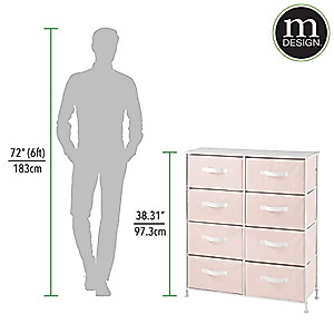 mDesign 38.31" High Steel Frame/Wood Top Storage Dresser Furniture, 8 Fabric Drawers, Large Bureau Organizer for Baby, Kid, Teen Bedroom, Nursery, Playroom, Dorm, Jane Collection, Pink/White