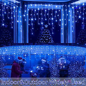 JXLEDAYY Christmas Lights Super Long 1280 LED 131 FT LED String Lights with 240 Drops Plug in 8 Modes Christmas Decoration for Holiday Wedding Party Bedroom Garden Patio Outdoor Indoor (Blue)