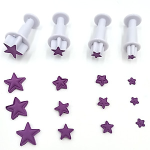 Gobaker 3D Star Fondant Plunger Cutter Set Sugarcraft Cake Cookies Cupcake Decorating Tool DIY Mold,Mini,4-Pack