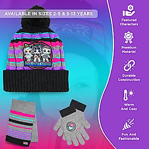 L.O.L Surprise! Girls and Toddler Winter Hat and Glove Set, Kids Winter Hat with Scarf and Toddler Hat and Glove Set