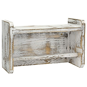 MyGift Paper Towel Roll Holder, Shabby Whitewashed Wood Farmhouse Wall Mounted Kitchen Napkin Dispenser Rack with Top Storage Shelf Spice Racks