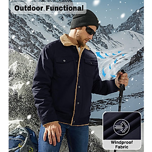 EKLENTSON Winter Coat Lapel Trucker Jacket Collared Button Up Field Active Jackets, Navy, X-Large