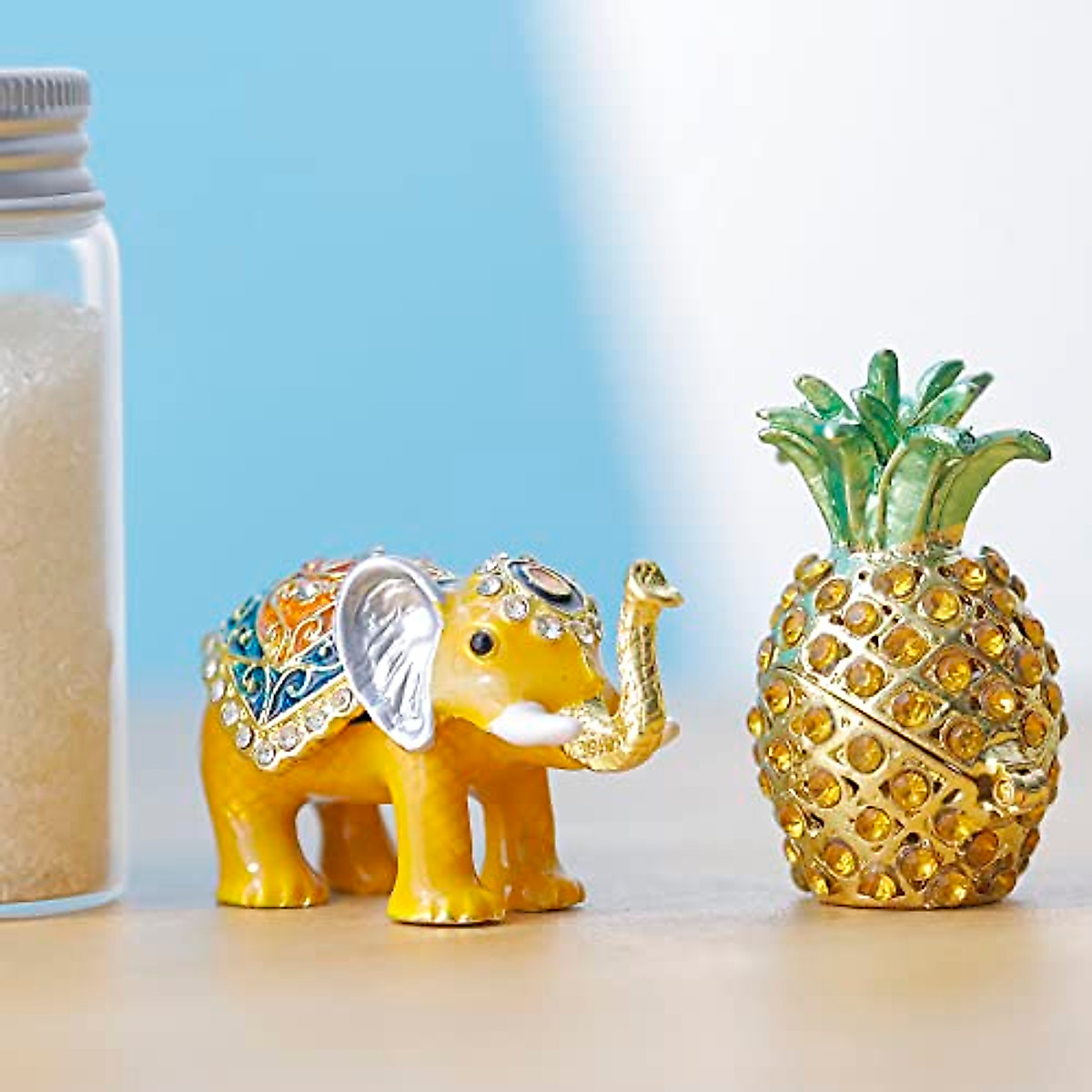 SEVENBEES Small Elephant Trinket Box - Hinged Enameled Jewelry Organizer with Unique Mini Ring and Earrings Compartments - Collectible Keepsake and Figurine for Home Decor - Mothers Day Gifts