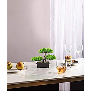 Rozwkeo Artificial Bonsai Tree, Small Pine, 11.4x8.6in, Plastic, Green, Decor, All Seasons, Pot