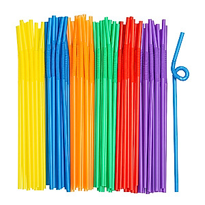 Comfy Package, [300 Pack] Long Flexible Disposable Plastic Drinking Straws - 10.02" High - Assorted Colors