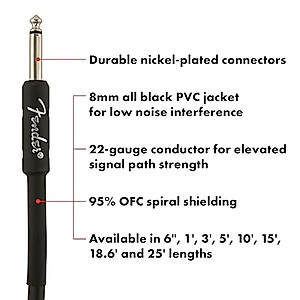 Fender Professional Series Instrument Cable, Guitar Cable 10 ft, Stage Ready with Anti-Kinking Design, Black