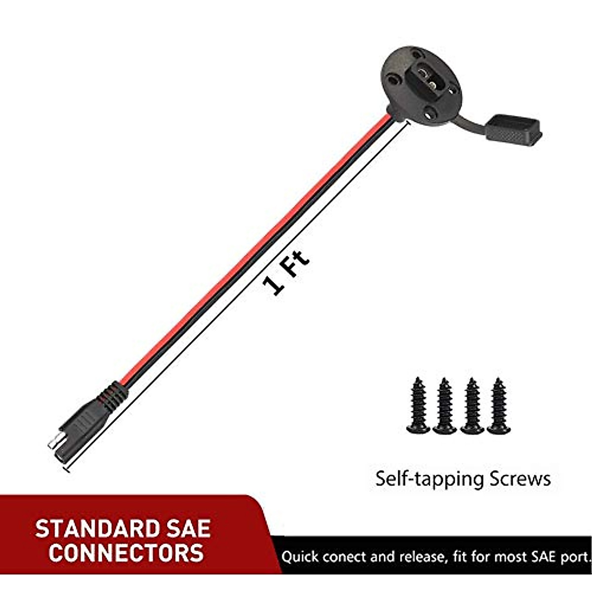 Bolloo SAE Power Socket Sidewall Port, Weatherproof SAE Quick Connect Solar Panel Mount Universal Flush-Mountable Connector, 16AWG SAE Cable with 4 Screws for Solar Generator Battery Charge (2 Pack)