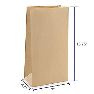 BagDream Brown Paper Lunch Bags Bread Bags 12lb 7x4.5x13.75 Inches 50Pcs Kraft Paper Bags, Paper Snack Bags Bread Bags, 100% Recycled Kraft Lunch Bags