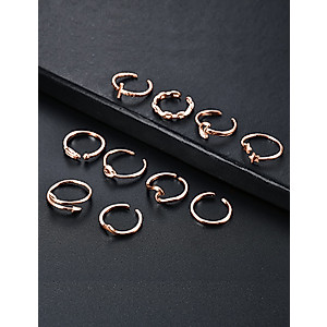 Fxiqini 10Pcs Open Rings Knuckle Rings Star Moon Arrow Knot Wave Feather Bar Retro Toe Ring Stackable Thumb Knuckle Finger Adjustable Rings for Women Men Rose Gold Tone