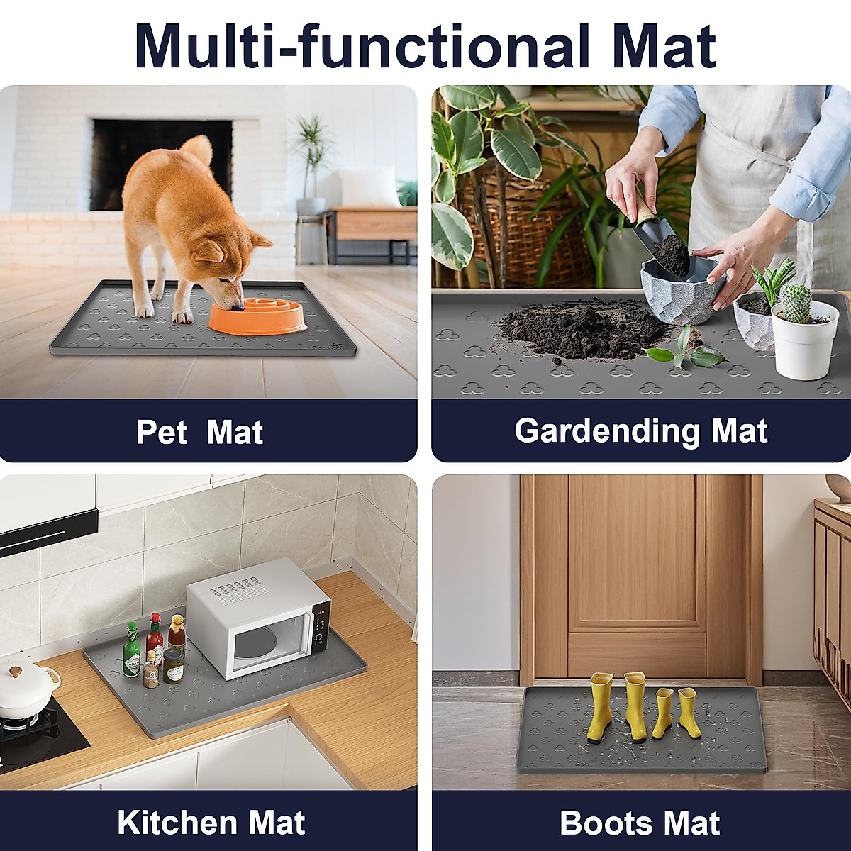 Under Sink Mat - Waterproof Kitchen Cabinet Tray - 34" x 22" Flexible Silicone Under Sink Liner with Drain Hole - Kitchen Bathroom Cabinet Mat and Protector for Drips Leaks Spills