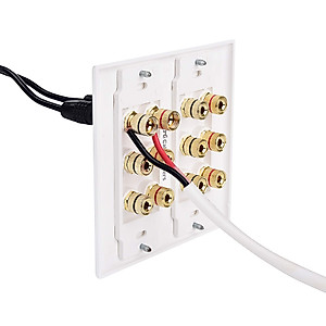 Cable Matters Double Gang Speaker Wire Wall Plate (Speaker Wall Plate, Banana Plug Wall Plate) for 6 Speakers in White