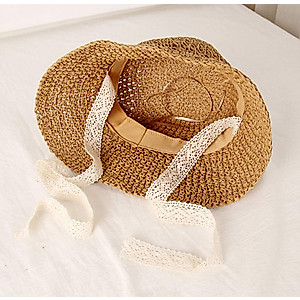 Little Girl Kids Summer Straw Hat,Toddler Wide Brim Floppy Beach Sun Visor Hat,Girl's Sun Hat (6-24 Months, Khaki z)