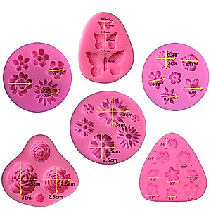 6 Pcs Flower Silicone Mold Set,Rose Daisy Butterfly and Mini Flowers Molds for Candy Chocolate Fondant Polymer Clay Soap Crafting Projects Cake Decoration