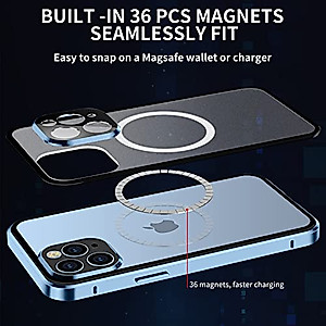 Jonwelsy Case for iPhone 13 Pro Max, Compatible with Magsafe 360 Degree Full Body Protection Case Magnetic Attraction Metal Bumper+Front Glass+PC Back Cover for iPhone 13 Pro Max (6.7 inch) (Blue)