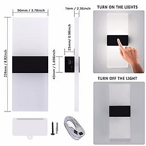 ANKBOY LED Wall Sconces Set of Two Battery Operated with Switch, Cordless Magnetic Wall Lamp Rechargeable USB Bedside Wall Light Fixtures for Bedroom, 3 Brightness Adjustable, Cool White 6000K