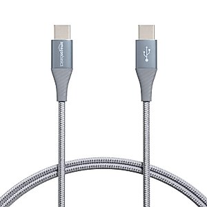 Amazon Basics Aluminum Braided 100W USB-C to USB-C 2.0 Cable with Power Delivery - 10-Foot, Gray