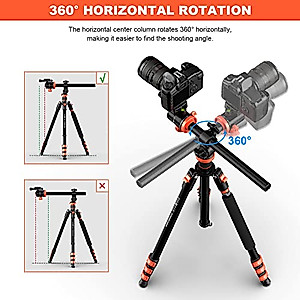 PHOPIK Camera Tripod 76 Inch Camera Tripod with Rotatable Horizontal Center Column, Aluminium Professional Tripod for DSLR with 360 Degree Ball Head, Quick Release Plate