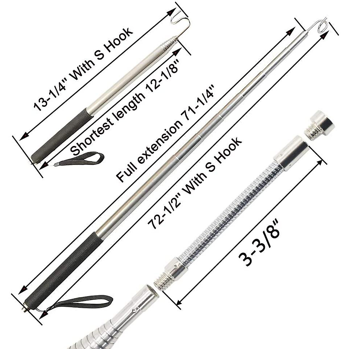 BLSGBUIDING Telescopic Push/Pull Rod Wire Reacher Tool Pickup Tool with Hook Magnetic Wire Fish Stick Telescoping Grabbers Extension Pole-Black