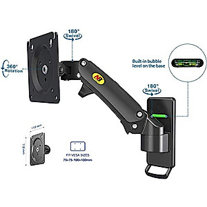 NB North Bayou TV Monitor Wall Mount Bracket Full Motion Articulating Swivel for 17-27 Inch Monitors with Gas Spring (Black Single Extension) F120-B