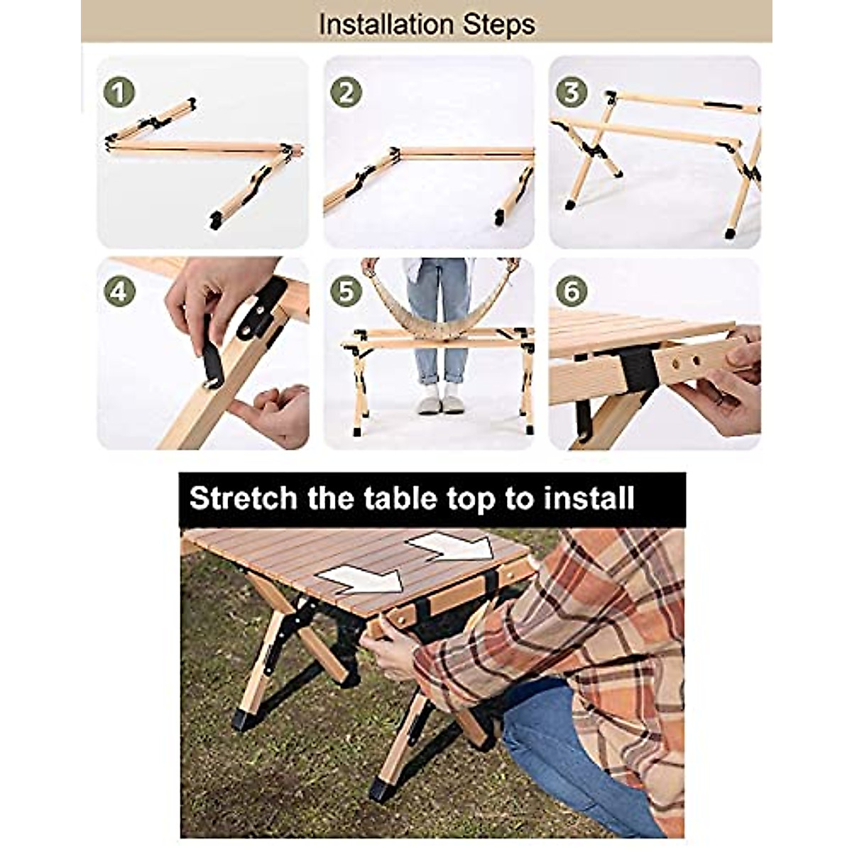 THRONKENGER Wood Camping Table Portable Picnic Table Foldable Outdoor Table for Picnic, Camping, Travel, Beach, Mountain, Patio, Garden BBQ