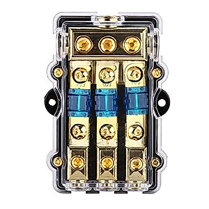 Fused Power Distribution Block, 1 in 3 Way Distribution Block ANL Fuse Holder,Max 24V 60A Zinc Alloy Plastic Case Fuse Box for Car Stereo Amplifier