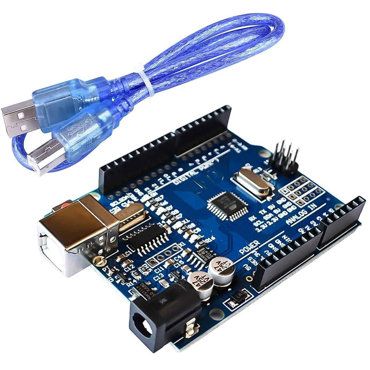 UNO R3 Board ATmega328P with USB Cable for Arduino - Compatible with Arduino UNO R3 Mega 2560 Nano Robot for Arduino IDE AVR MCU Learner K53, Blue