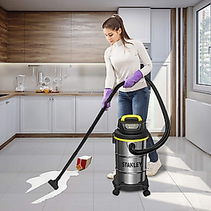 Stanley Wet/Dry Vacuum, 5 Gallon, 4 Horsepower, Stainless Steel Tank - Silver+yellow+black - SL18130