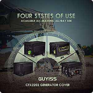 GUYISS Generator Running Cover with Windproof Elastic Cord and Visual Operation Window, 32 "Lx24 "Wx24 "H For Most 5000-10000W Frame Type Generators, Tear Resistant, Black (Patent）