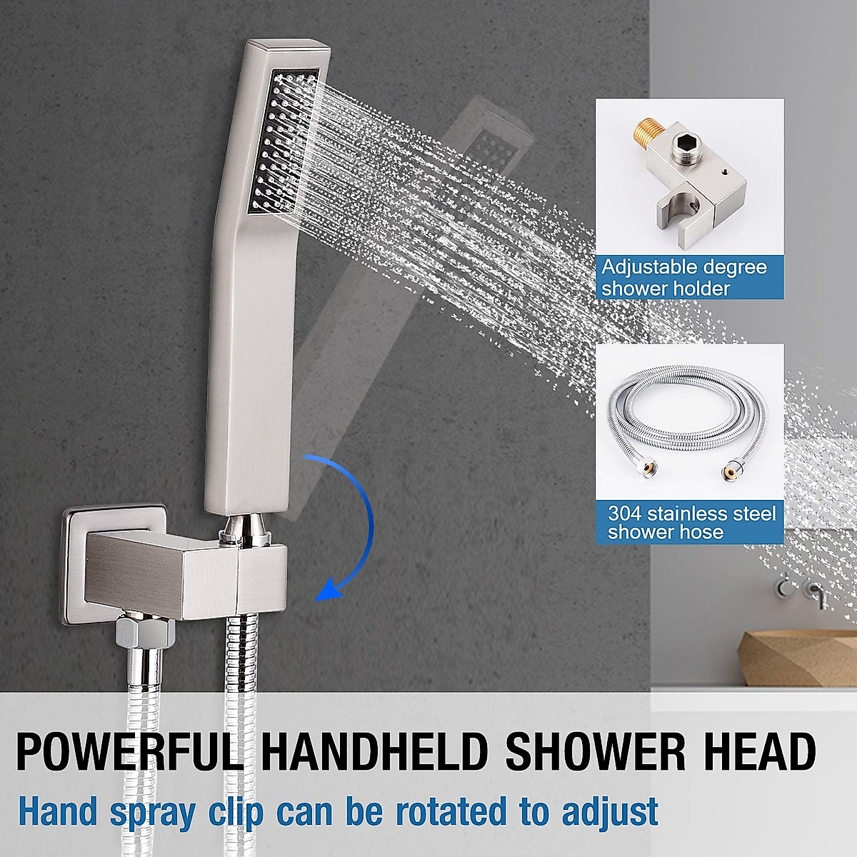 Qomolangma 12 inch Rain Shower System, Bathroom Shower Faucet Set with Pressure Balance Valve, Wall Mounted 2-Functions Shower Systems with Rain Shower and Handheld Spray Shower Trim Included