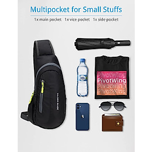 PivotWing Sling Bags for Men Womens Lightweight Small One Strap Chest Side Bag Mini Crossbody Day Pack Everyday Sling Backpack Bodybag for Trip Gym Outdoor Dog Walking Black