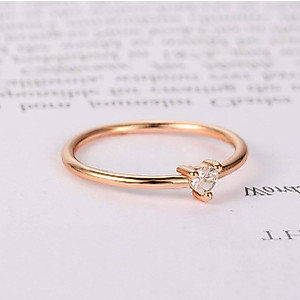 hsiyyecg Women's Heart-Shaped CZ Crystal Ring in Rose Gold Minimalist, Delicate Plain Band Knuckle Stacking Midi Jewelry (US Size 10)