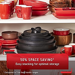 T-fal Ingenio Nonstick 2 Piece Fry Pan Set 3 Piece Induction Stackable, Removable Handle Cookware, Pots and Pans, Oven, Broil, Dishwasher Safe Black