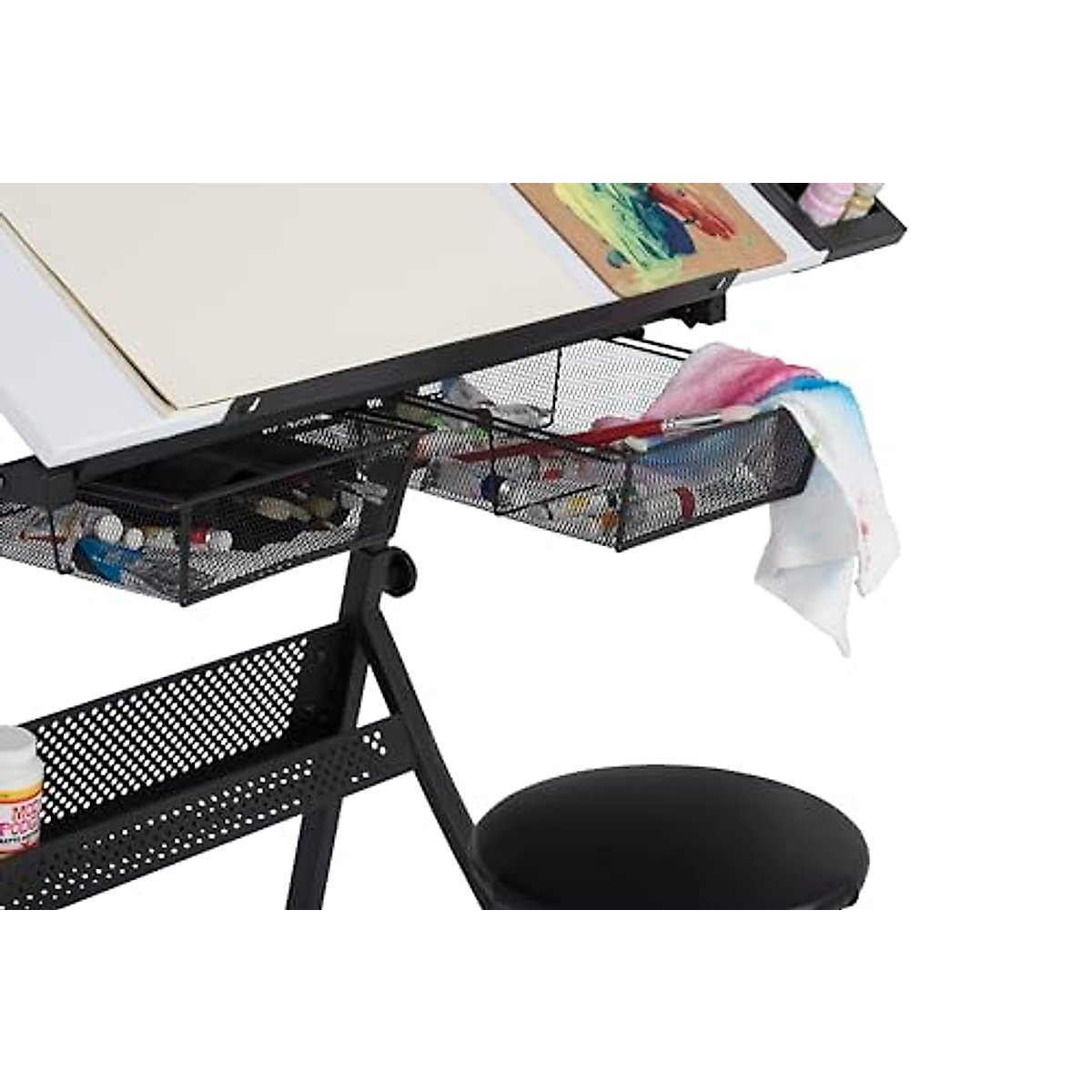 Fusion Drafting Table with Stool, Height Adjustable Desk with Tilt Top, Charcoal / White