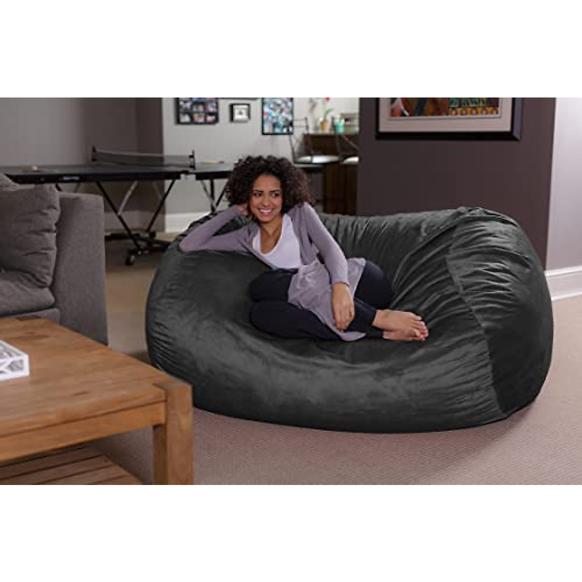 Sofa Sack - Plush Bean Bag Sofas with Super Soft Microsuede Cover - XL Memory Foam Stuffed Lounger Chairs For Kids, Adults, Couples - Jumbo Bean Bag Chair Furniture - Charcoal 6'