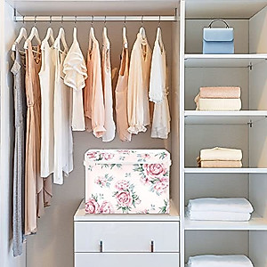 ALAZA Storage Bins with Lids,Bouquets Of Bright Peonies and Foliage Fabric Storage Boxes Baskets Containers Organizers with for Toys,Clothes and Books