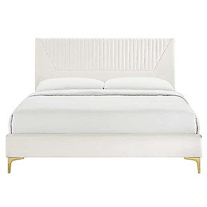 Modway Yasmine Channel Tufted Performance Velvet Full Platform Bed in White