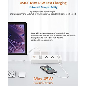 Jgstkcity Desk Clamp Power Strip USB C,65W Fast Charging Station,PD 45W & 20W USB C Charger,Desk Edge Mount Power Strip 4 USB Ports 3 Widely Spaced Outlets Surge Protector,6ft Flat Plug