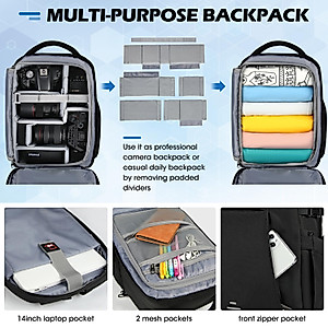 Lubardy Camera Bag Professional DSLR SLR Mirrorless Camera Backpack 14 Inch Waterproof Laptop Backpack Anti-Theft Camera Case with Rain Cover Large Capacity Photography Backpack for Men Women, Black