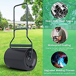 Goplus Lawn Roller, 16 Gallon/60 L Heavy-Duty Tow Behind Water/Sand Filled Sod Drum Roller for Garden Yard Park, 16 by 20-Inch