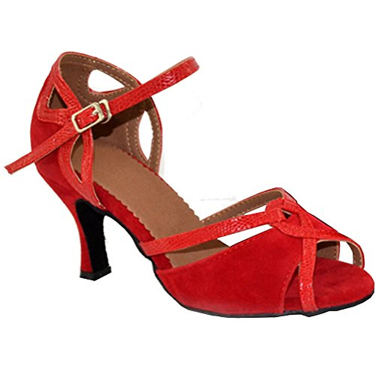 Womens Comfort Latin Shoes Salsa Ballroom Pumps Jazz Heeled Tango Chacha Peep Toe Bachata Shoes Customized Heel Red US 5.5