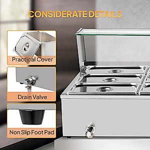 ROVSUN 96QT Steam Table, 12-Pan Electric Commercial Food Warmer Stainless Steel Bain Marie Countertop w/Glass Shield Temperature Control & Lid for Buffet Party Catering Restaurant 8QT/Pan 1500W 110V