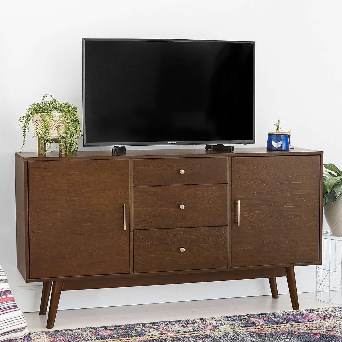 Home Accent Furnishings Harvey 60 Inch Mid Century Modern Television Stand in Walnut Finish