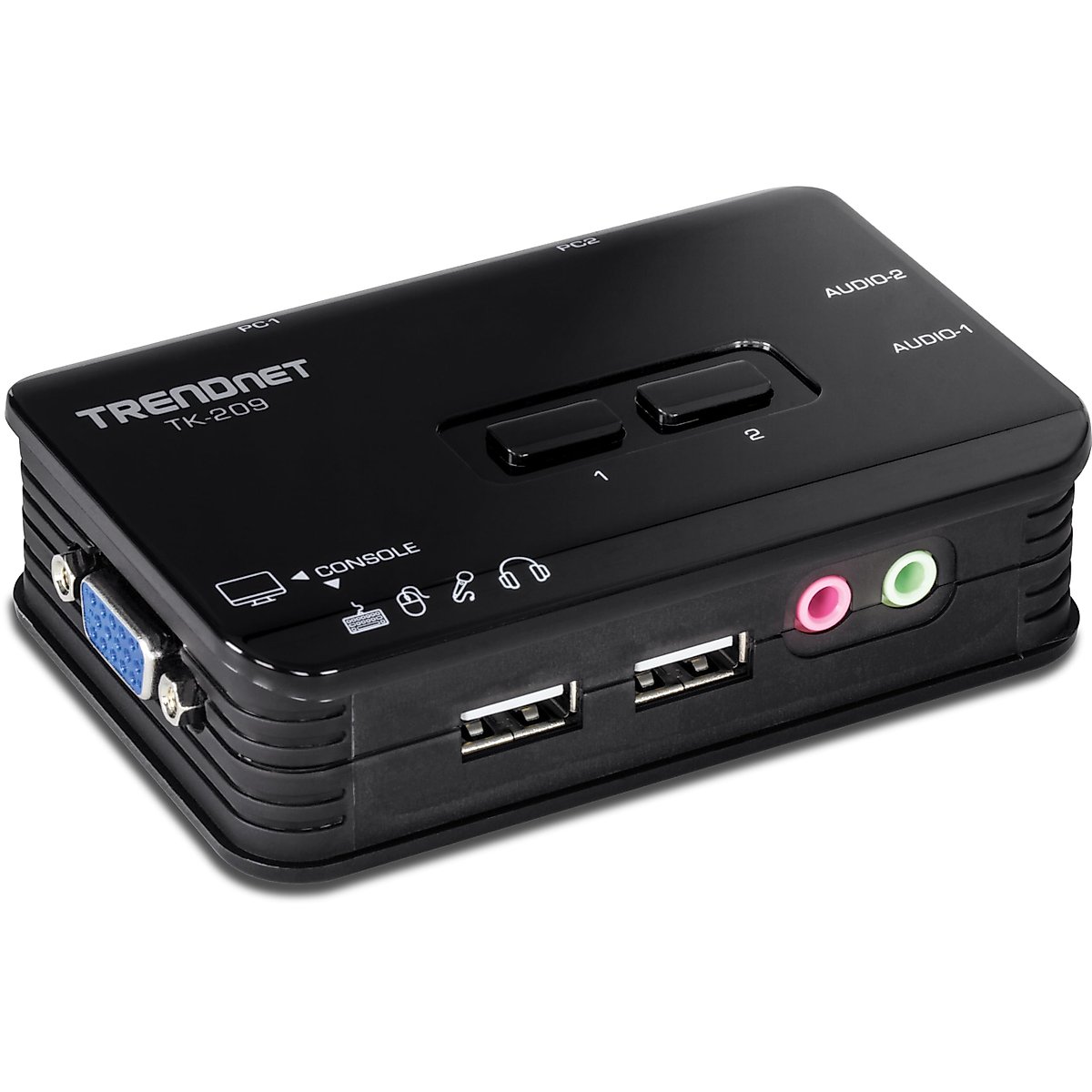 TRENDnet 2-Port USB KVM Switch and Cable Kit with Audio, Manage Two PCs, USB 1.1, Hot-Plug, Auto-Scan, Hot-Keys, Windows & Linux Compliant, TK-209K