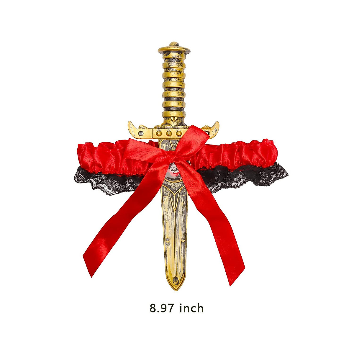 2 Pcs Bow Garter with Pirate Dagger Lace Bow Leg Ring Sword Leg Holster for Halloween Carnival Dress Up Props Women Girls Favor,Red