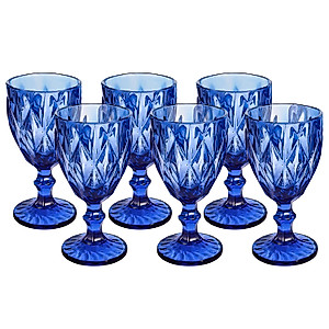 Blue Glasses Goblets, Drinkware 12 Ounce Water Glasses Wine Glasses Set of 6.Great for Party,Wedding