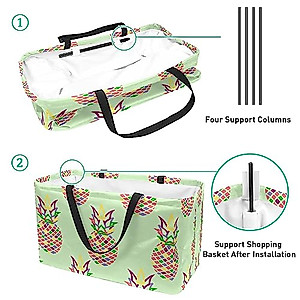 Pineapple Full Print Large Capacity Laundry Organizer Tote Bag - Reusable and Foldable Oxford Cloth Shopping Bags