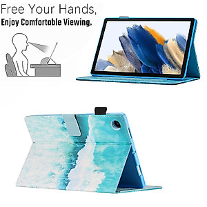 AKHIOK Case for Samsung Galaxy Tab A8 10.5 Inch 2022 Model (SM-X200/X205/X207), Premium PU Leather Stand Cover with Smart Auto Wake/Sleep, Beach